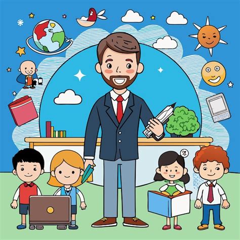 Teachers Day Cartoon Clip Art Vector Illustration Design Premium Ai