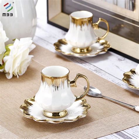 Mbb Tea Cups And Saucers Set Of 6 Tea Cups And Saucers Set With Gold