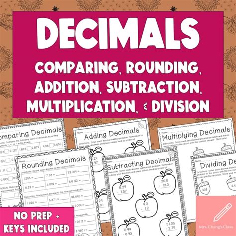 Comparing Adding Subtracting Multiplying And Dividing Decimals Worksheets 4th 6th