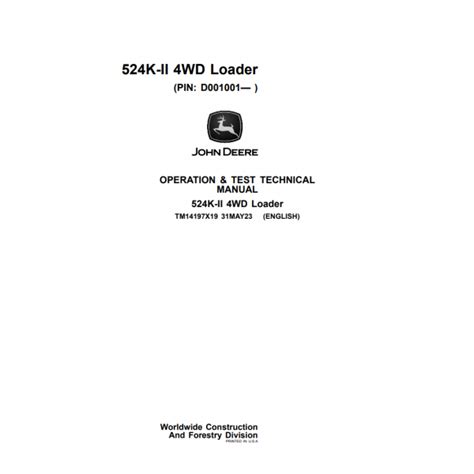 John Deere Loader 524k Series 2 Operation And Test Manual