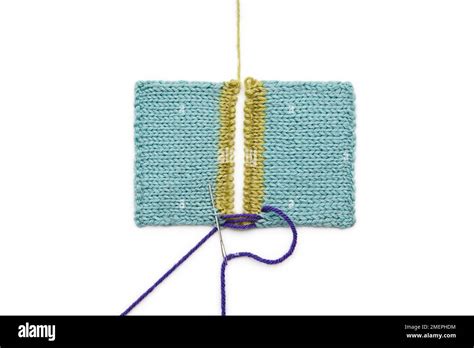 Example Of Grafting Open Stitches Together Knitting Technique Stock