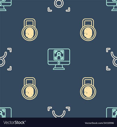 Set Line Face Recognition Fingerprint With Lock Vector Image