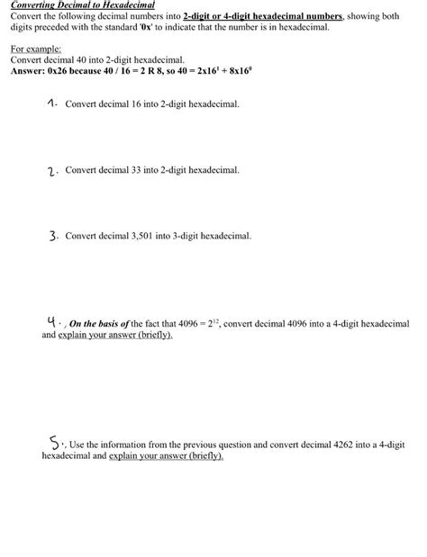 Solved Converting Decimal To Hexadecimal Convert The