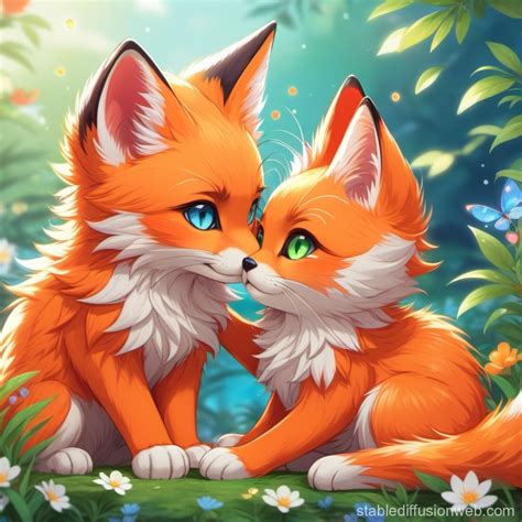 Fox And Kitty Affectionate Encounter Stable Diffusion Online