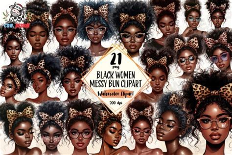 Black Women Messy Bun Clipart Png Graphic By Cow Design · Creative Fabrica