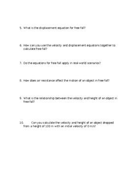 How To Calculate Free Fall Worksheet By Rod S Ecosystem Lab TPT