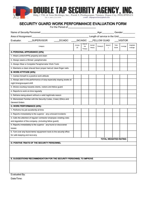 Scty Perf Eval Form Pdf