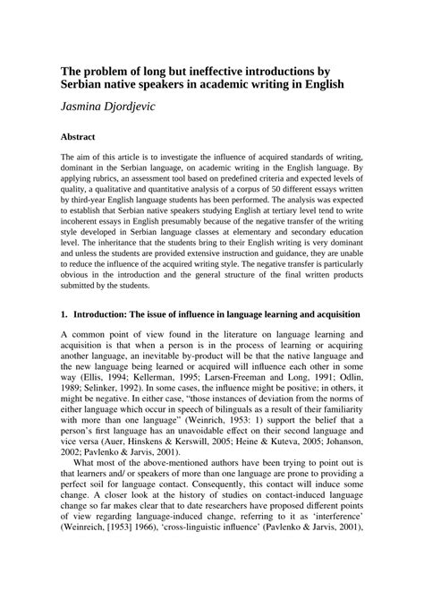 Pdf The Problem Of Long But Ineffective Introductions By Serbian Native Speakers In Academic