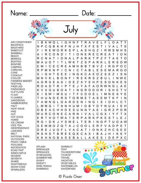 July Word Search Puzzle Puzzle Cheer