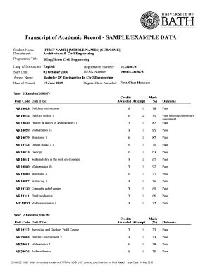 Example Of Academic Transcript Fill Online Printable Fillable Blank PdfFiller