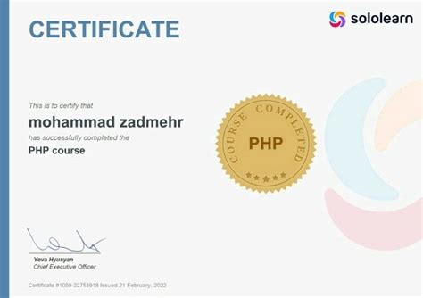 Mohammad Zadmehr On Linkedin Certificate Php Course