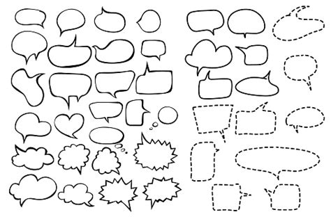 그려진 음성 거품의 벡터 집합입니다 낙서 스타일을 스케치합니다 음성 구름은 단선과 파선선으로 그려지고 모양이 다릅니다 그리기에
