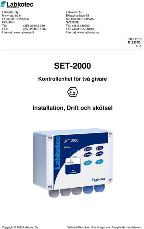 Labkotec AB Ekbacksvägen 28 SE BROMMA SVERIGE Tel Fax Internet SET PDF Gratis nedladdning