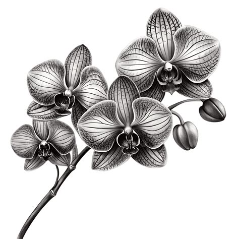 Black And White Orchid Flower Clip Art Illustration Black And White