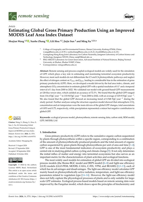 Pdf Estimating Global Gross Primary Production Using An Improved Modis Leaf Area Index Dataset