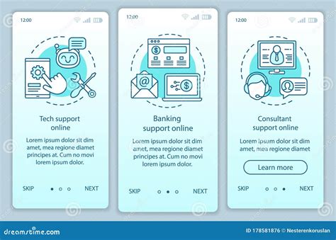 Customer Support Online Onboarding Mobile App Page Screen Vector Template Stock Vector