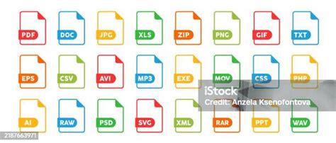 파일 유형 아이콘 세트 파일 형식 유형 벡터 Png Jpeg Pdf Doc 및 기타 파일 확장자 기술 또는 데이터 콘텐츠를 위한