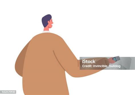 마이크 후면보기가있는 남성 캐릭터 기자 인터뷰 방문 기자 회견 또는 라이브 뉴스 브리핑 Live Event에 대한 스톡 벡터 아트 및 기타 이미지 Live Event