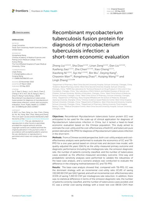 Pdf Recombinant Mycobacterium Tuberculosis Fusion Protein For Diagnosis Of Mycobacterium
