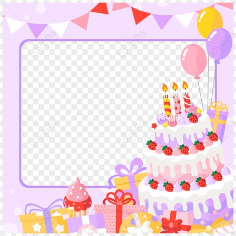 만화 행복 한 생일 일러스트 발표 보라색 테두리 삽화 축제 Png 일러스트 무료 다운로드 Lovepik
