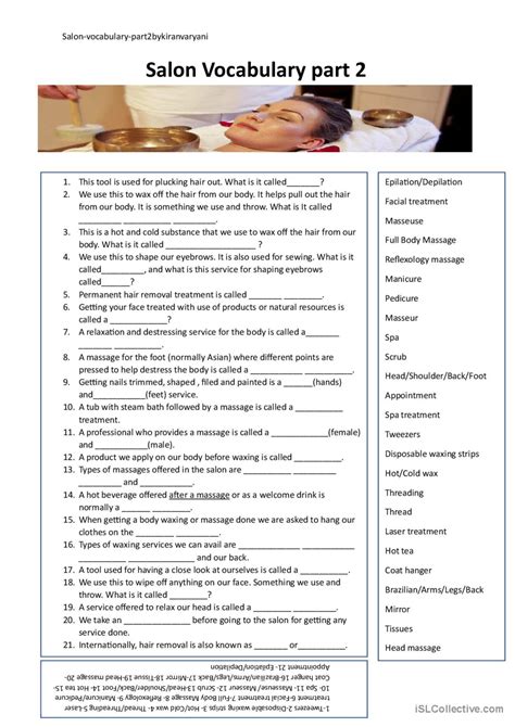 Salon Vocabulary Part 2 General Voca English Esl Worksheets Pdf And Doc