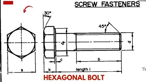 How To Construct A Metric Hexagonal Bolt Nut With Washer Face Head Screw Fasteners YouTube