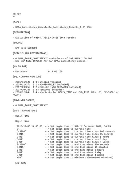 Hana Consistency Checktableconsistency Results 100100 Pdf Schema