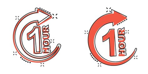1 Hour Clock Icon In Comic Style Timer Countdown Cartoon Vector