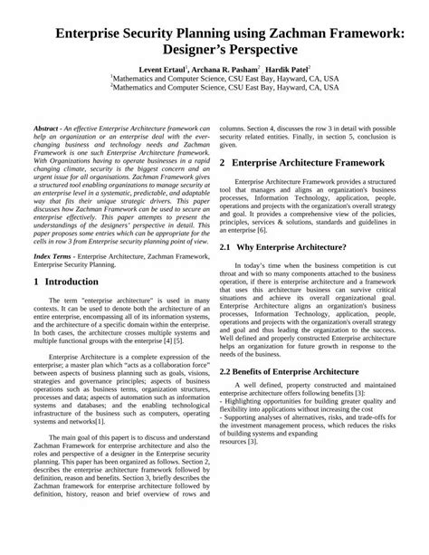 Pdf Enterprise Security Planning Using Zachman Framework · Roles