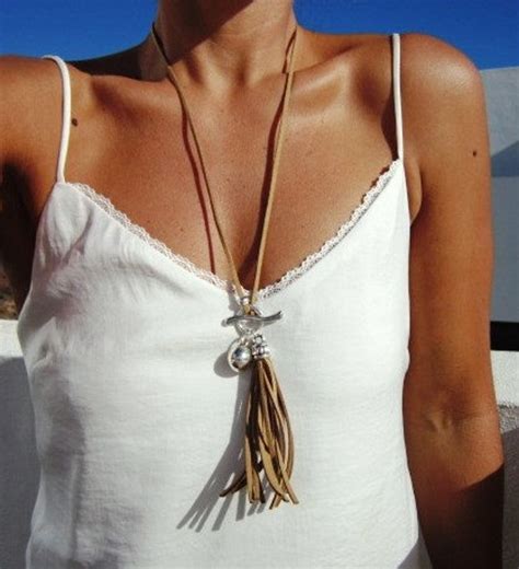Tassel Necklace Leather Tassel Necklace Long Tassel Etsy