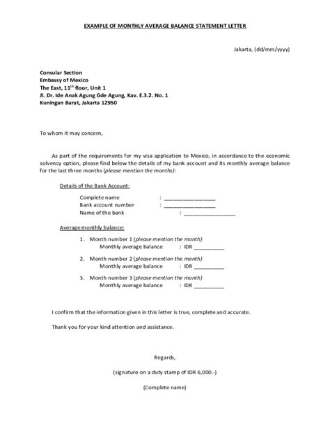 Fillable Online Example Of Monthly Average Balance Statement Letter Fax Email Print PdfFiller