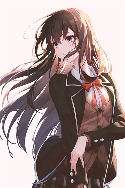 动漫3294x4950 Yahari Ore No Seishun Love Comedy Wa Machigatteiru小胸部校服jk长发黑发动漫女孩看着别处红丝带2d