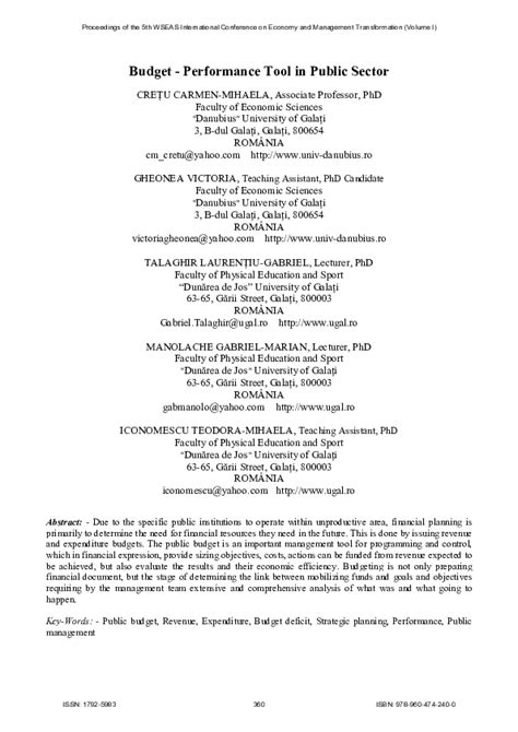 Pdf Budget Performance Tool In Public Sector