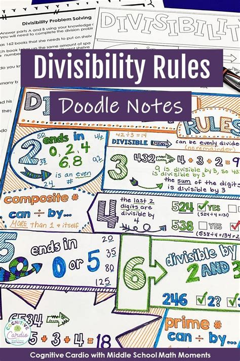 divisibility rules doodle notes and math problem solving worksheet math