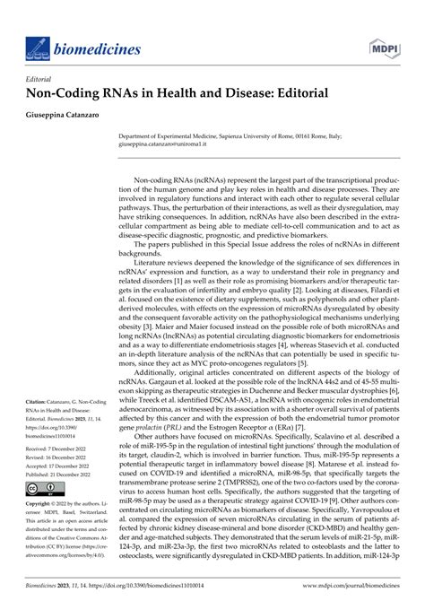 Pdf Non Coding Rnas In Health And Disease Editorial