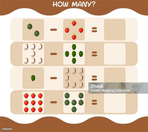 얼마나 많은 만화 과일 계산 게임 사전 쇼올 년 어린이와 유아를위한 교육 게임 0명에 대한 스톡 벡터 아트 및 기타 이미지 0명 가시여지 검색 Istock