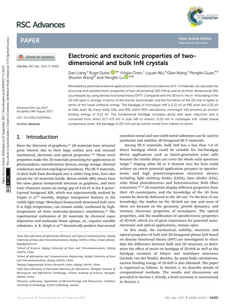 Pdf Electronic And Excitonic Properties Of Two Dimensional And Bulk
