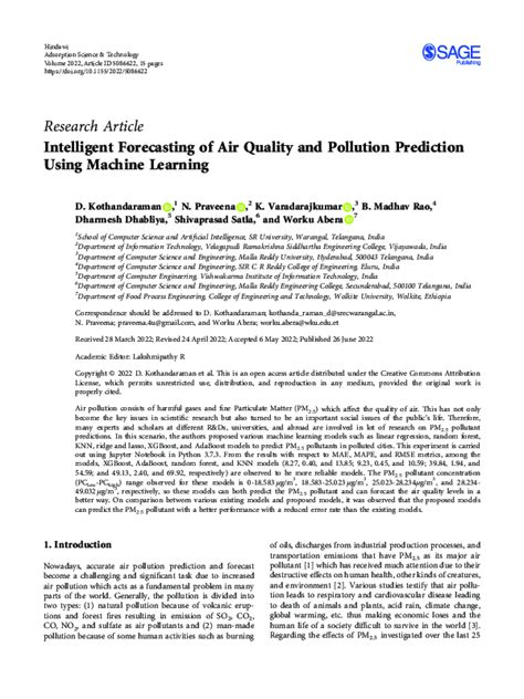 Pdf Intelligent Forecasting Of Air Quality And Pollution Prediction Using Machine Learning