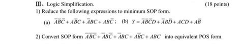 Solved 18 Points Iii Logic Simplification 1 Reduce The
