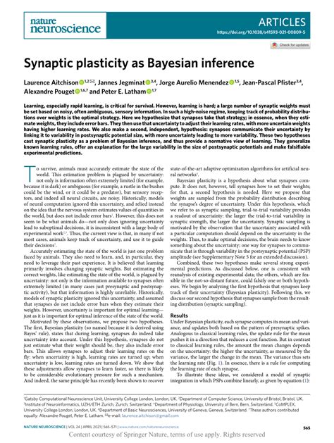 Synaptic Plasticity As Bayesian Inference Request Pdf