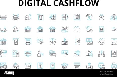 Digital Cashflow Linear Icons Set Cryptocurrency Blockchain