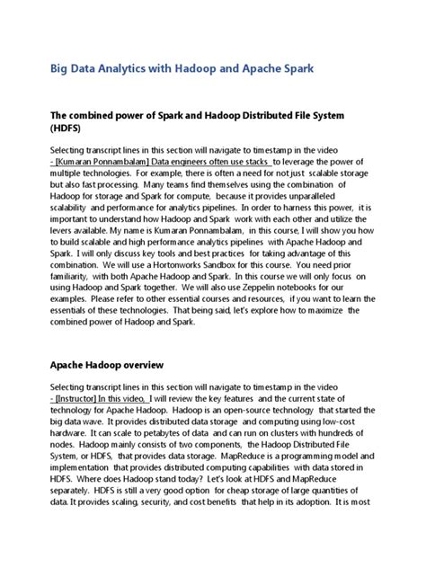 Big Data Analytics With Hadoop And Apache Spark Pdf Apache Hadoop