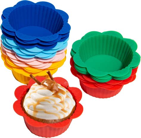 24 Pcs Silicone Muffin Liners With Tabs Reusable Cupcake