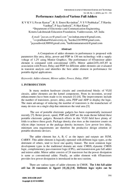 Pdf Performance Analysis Of Various Full Adders Ernest Ravindran R