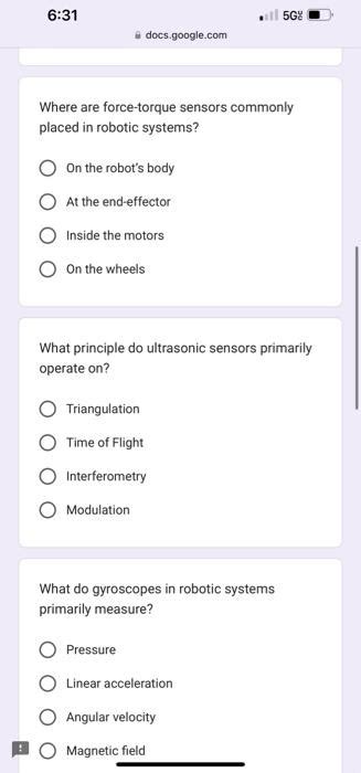 Solved Where Are Force Torque Sensors Commonly Placed In Chegg
