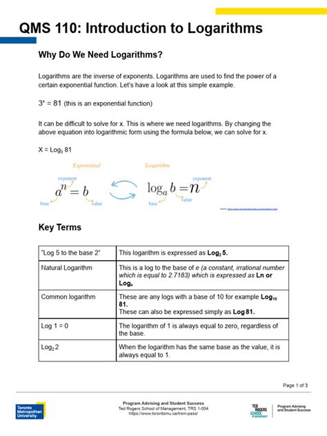 Qms 110introduction To Logarithmsdocx Pdf Logarithm Combinatorics