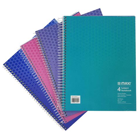 Maxi Spiral Hardcover 4 Subject Notebook 11x8 5 Inch Assorted 1pc