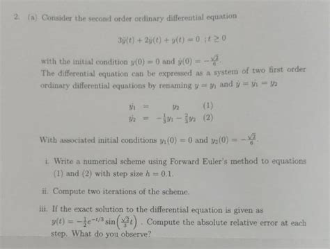 Solved 2 A Consider The Second Order Ordinary