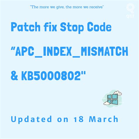 patch to fix stop code “apc index mismatch” and kb5000802 updated 18