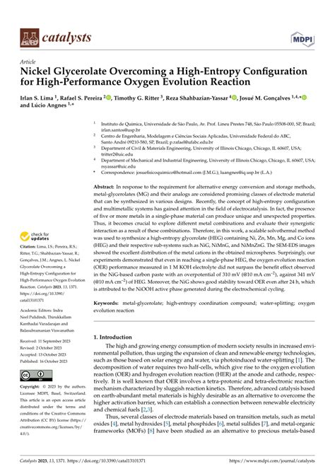 Pdf Nickel Glycerolate Overcoming A High Entropy Configuration For High Performance Oxygen